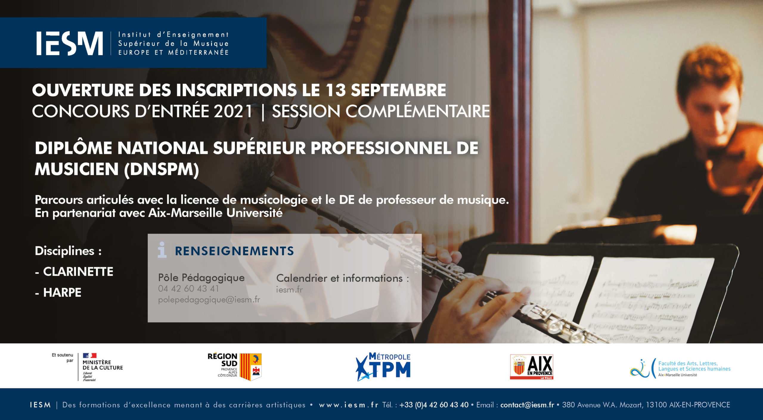 Les inscriptions à la session complémentaire du concours d’entrée DNSPM ...